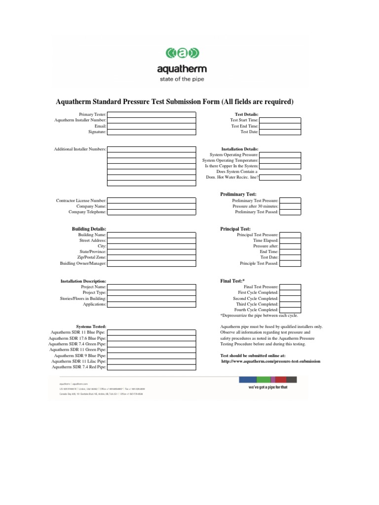 Aquatherm Pressure Test Form 2018-1 | PDF | Building Engineering | Nature