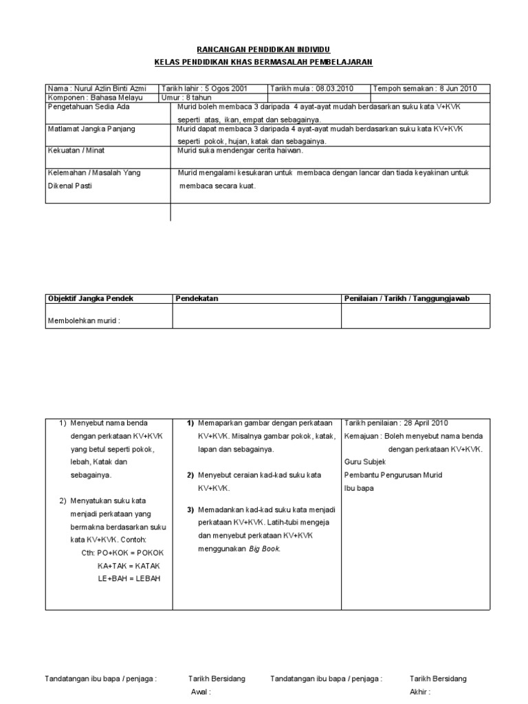 Rancangan Pendidikan Individu | PDF