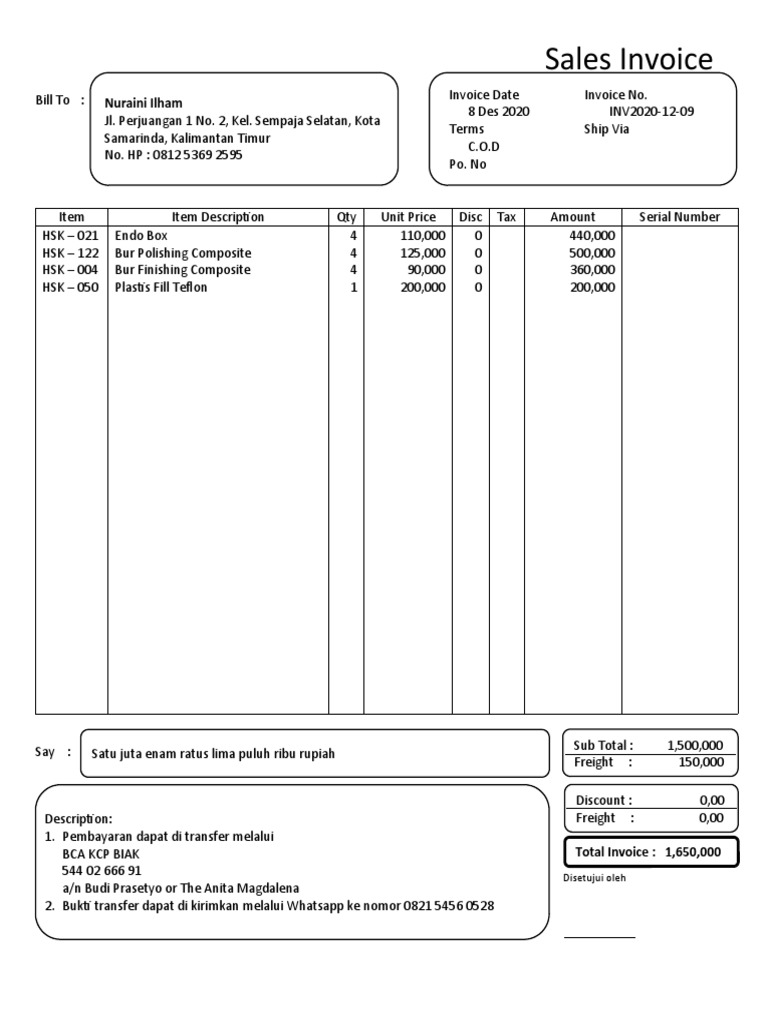 Sales Invoice: Nuraini Ilham | PDF | Business Documents | Accounting