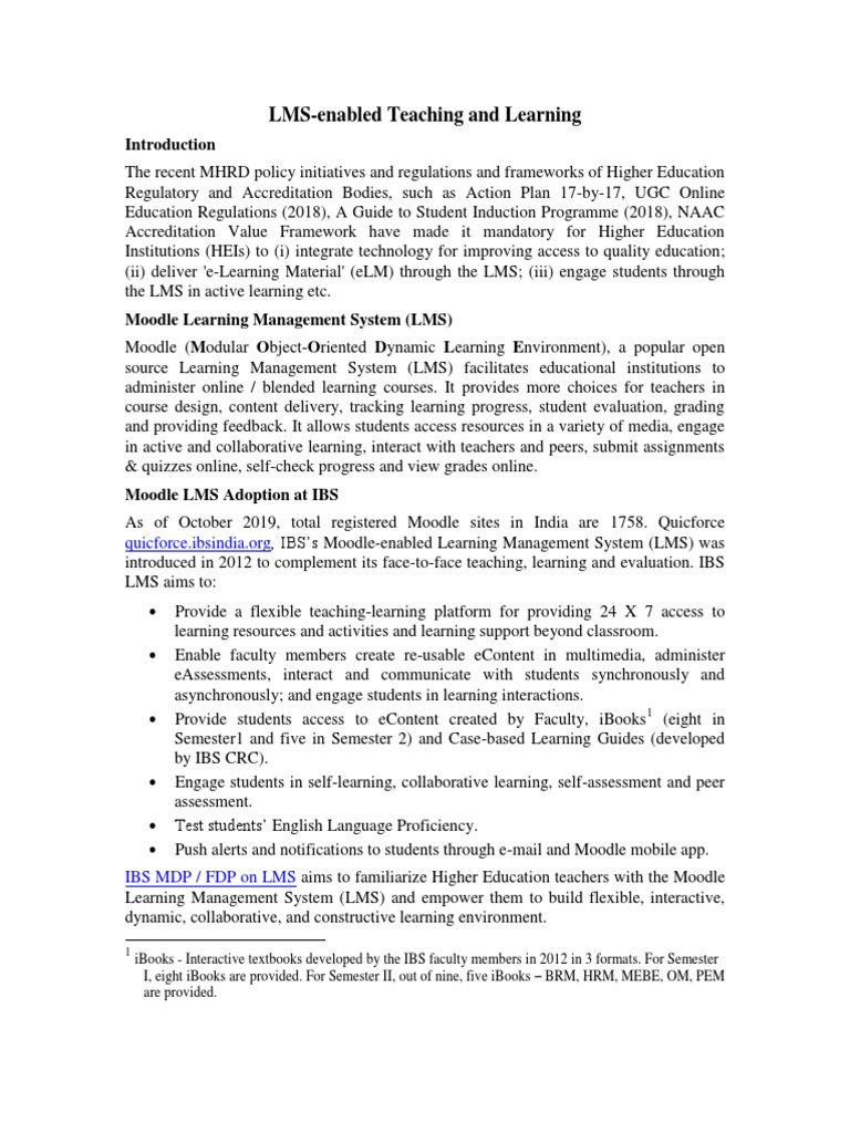 LMS Enabled Teaching Learning October 2019 | PDF | Educational ...