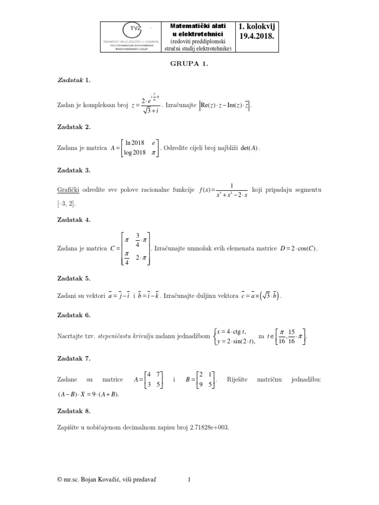 Primjer 1. Kolokvija | PDF