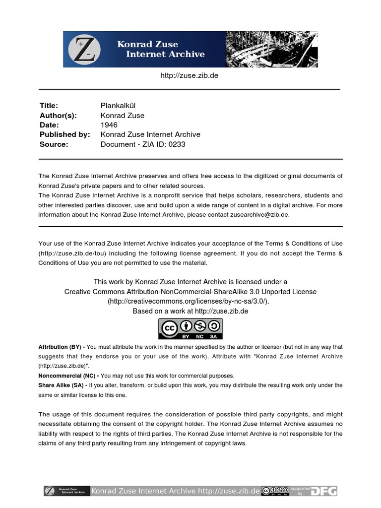 Zuse Der Plankalkul | PDF | License | Social Information Processing