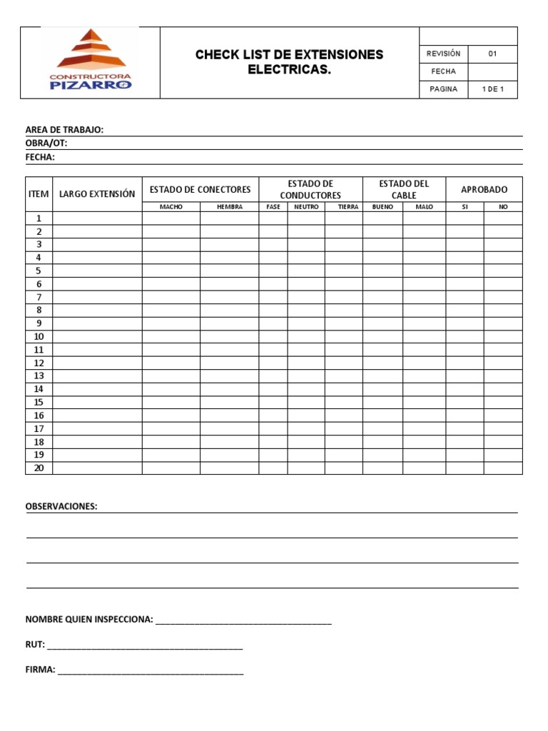 Check List Extensiones Electricas | PDF