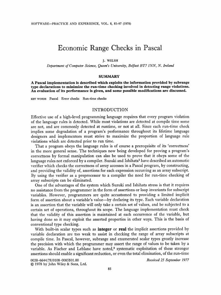 Economic Range Checks in Pascal Welsh 1978 | PDF | Variable (Computer ...