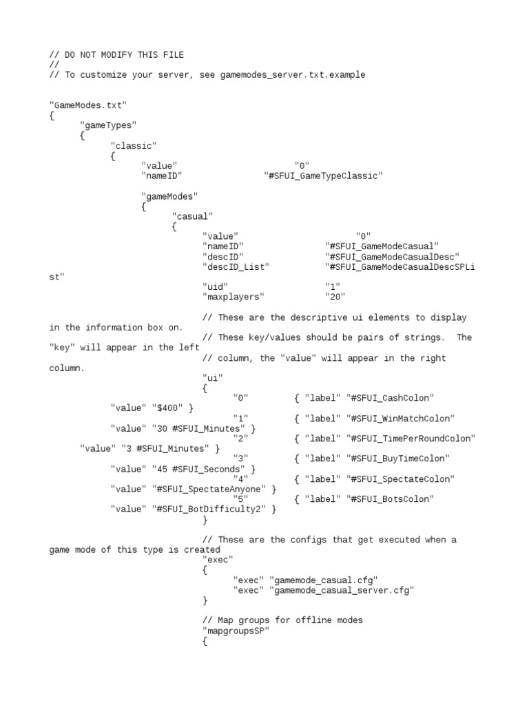 Game Modes Configuration for Servers | PDF | Software | Computing