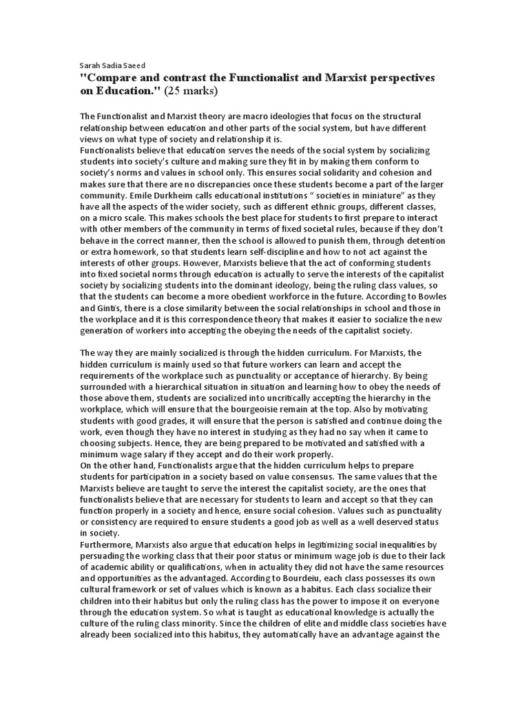 Functionalism Vs Marxism | PDF | Social Structure | Marxism