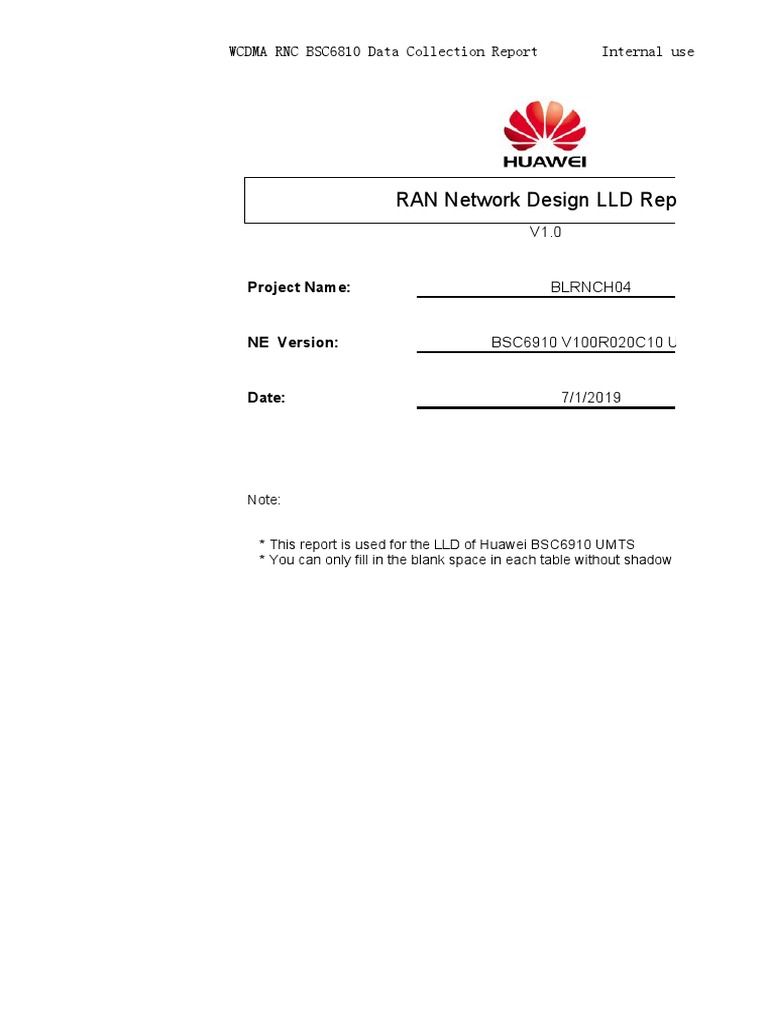 RAN - Network - Design - LLD - BSC6910 - V100R020C10 - UO - For (BLRNCH04) V1 | PDF | High Speed ...