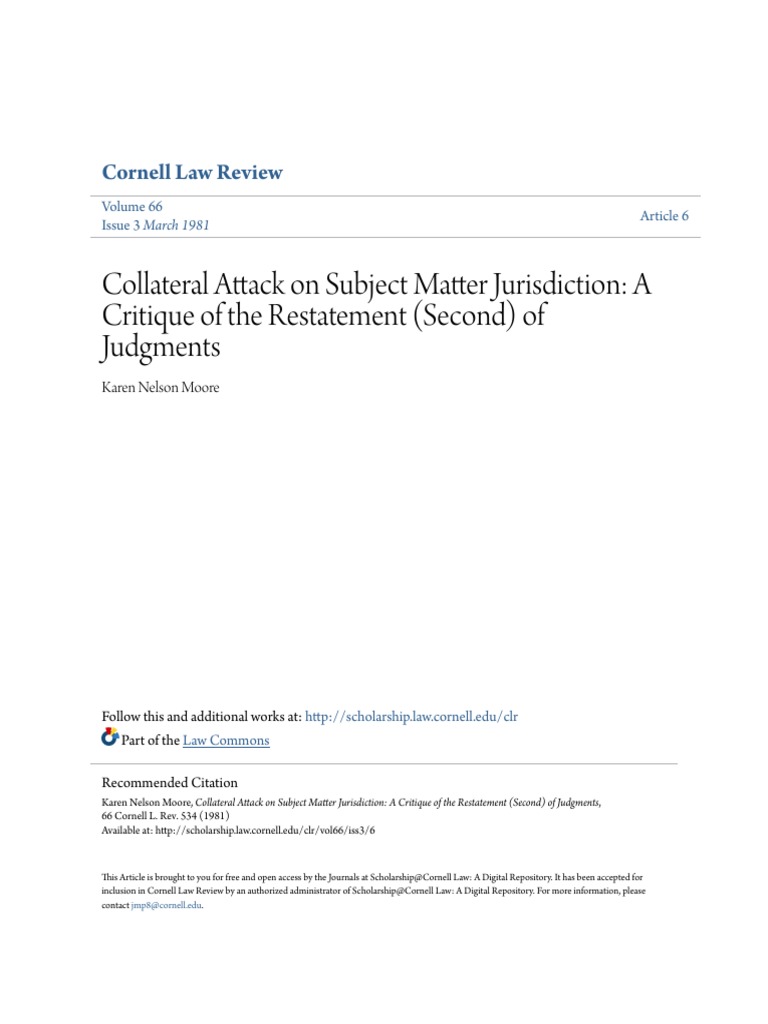 Collateral Attack On Subject Matter Jurisdiction - A Critique of | PDF ...
