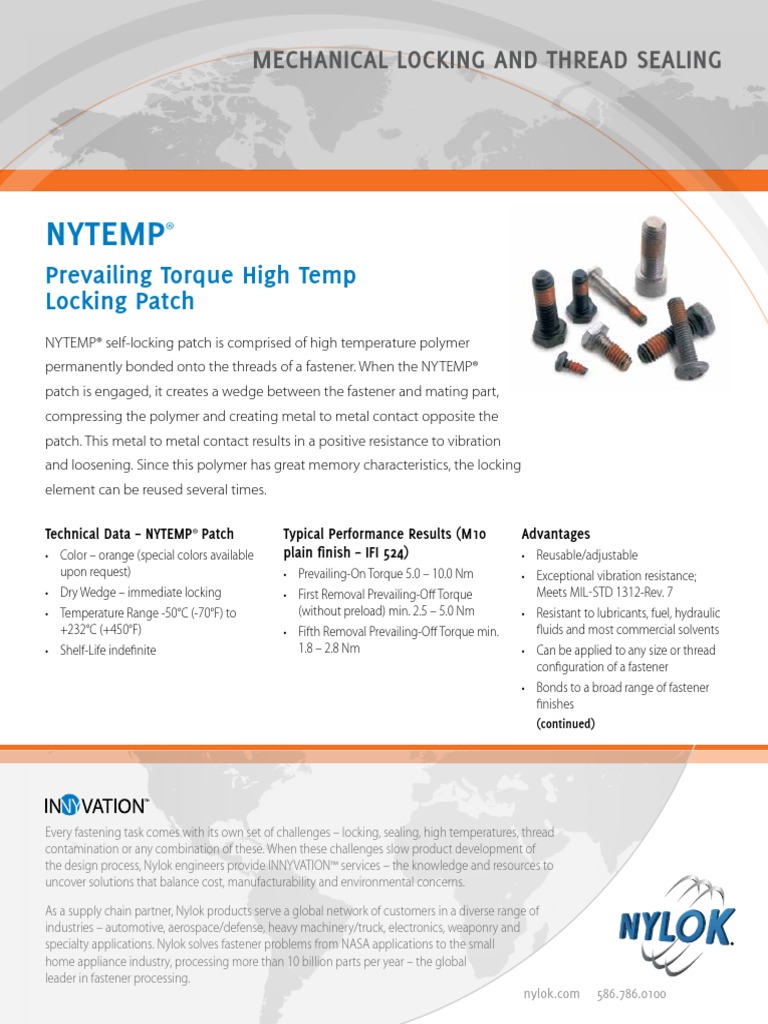 Nytemp: Mechanical Locking and Thread Sealing | PDF | Polymers | Metals