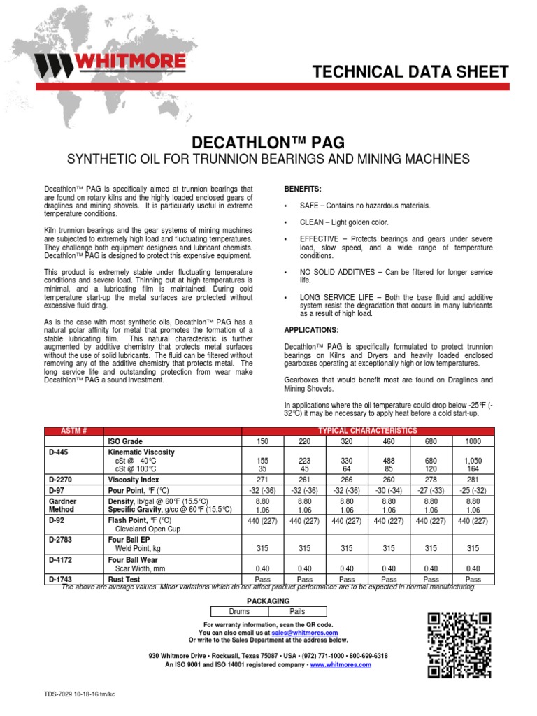 Technical Data Sheet: Synthetic Oil For Trunnion Bearings and Mining ...
