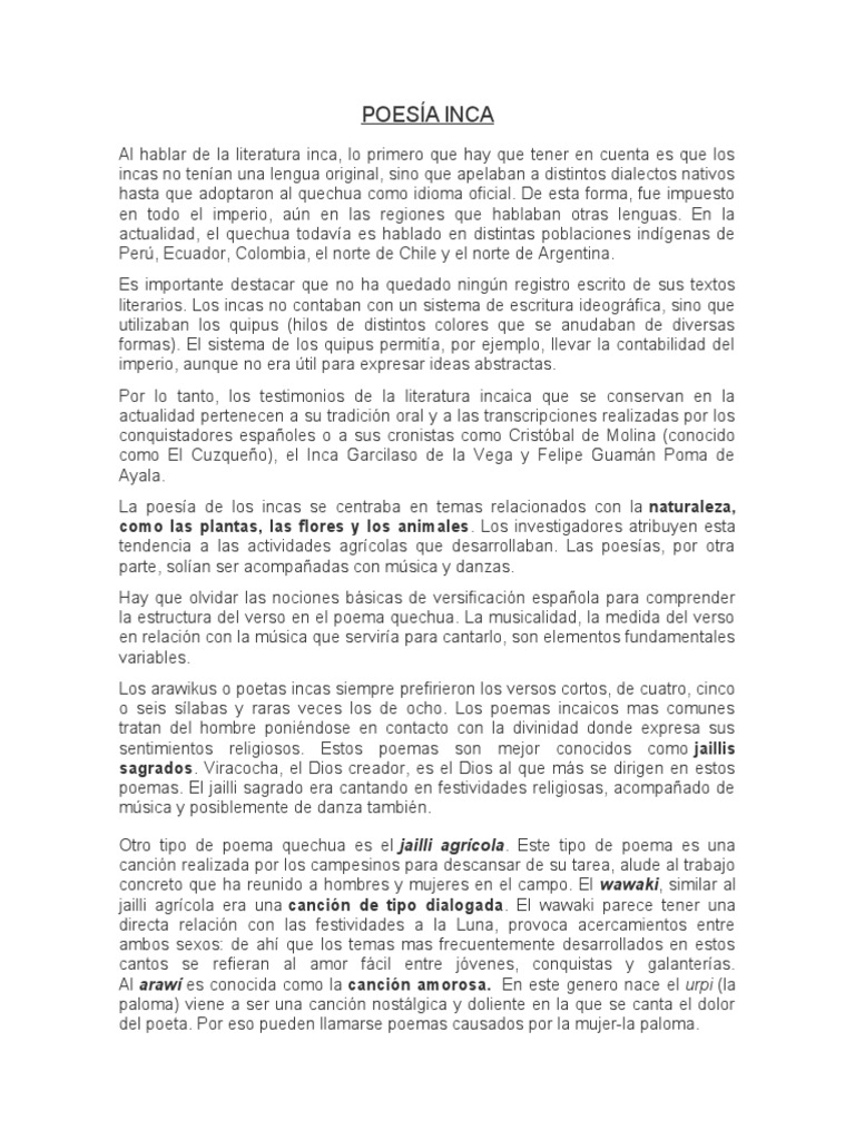Poesía Inca: Temas y Estructura | PDF | Imperio Inca | Poesía