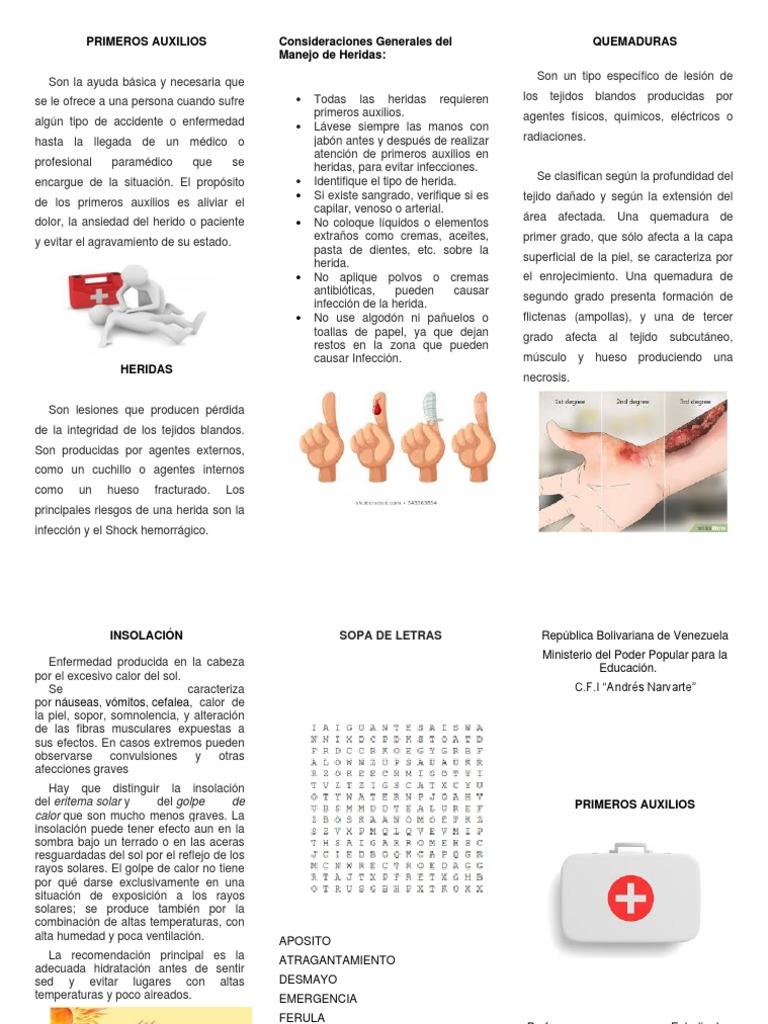 Triptico de Primeros Auxilios | PDF | Primeros auxilios | Ciencias de la Salud
