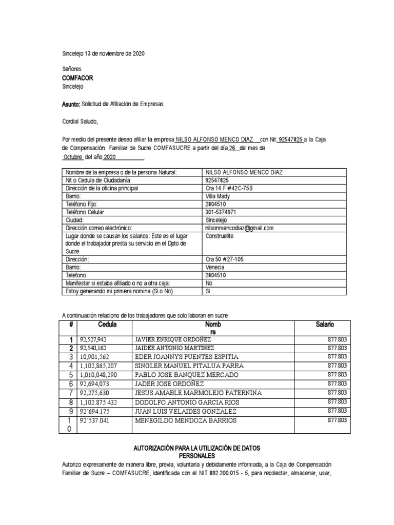 Formato Solicitu de Certificados Comfacor | PDF | Business | Informática y tecnología de la ...