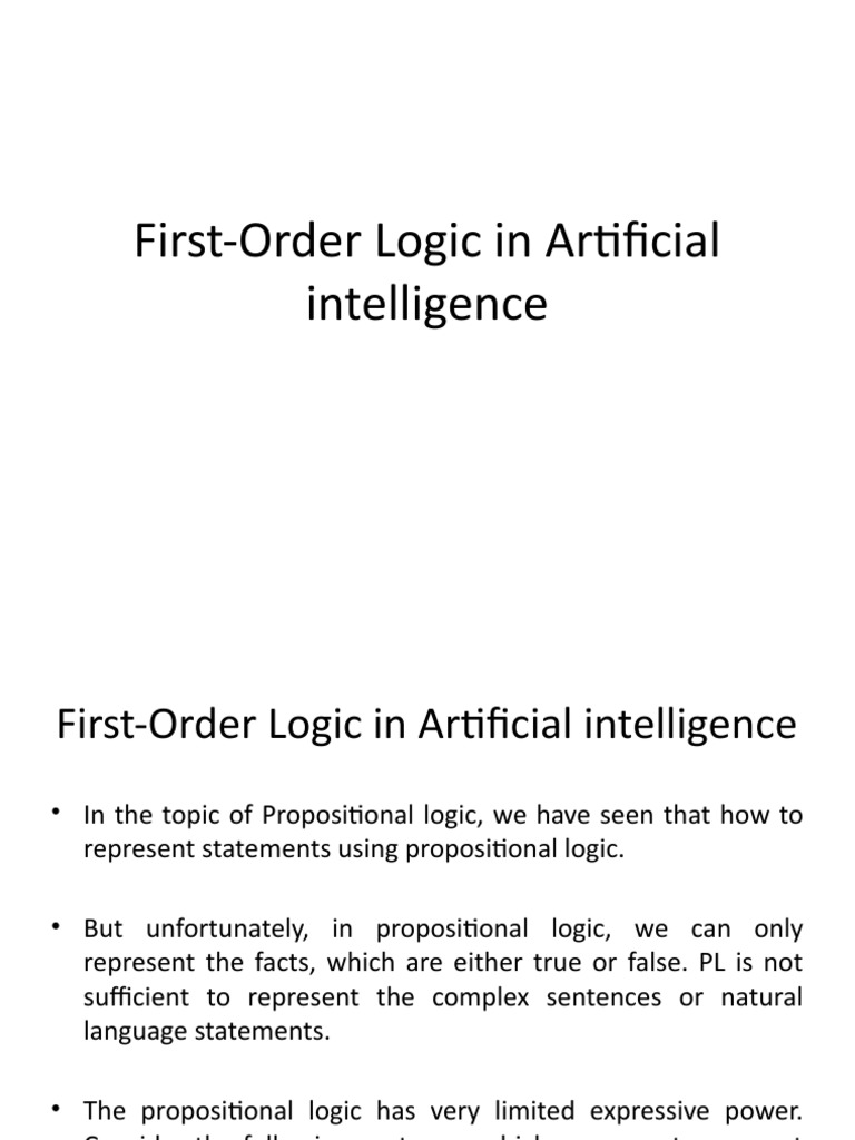 First-Order Logic in Artificial Intelligence | PDF | First Order Logic ...