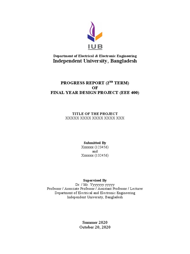 EEE400 - 2nd Term Progress Report Template | PDF