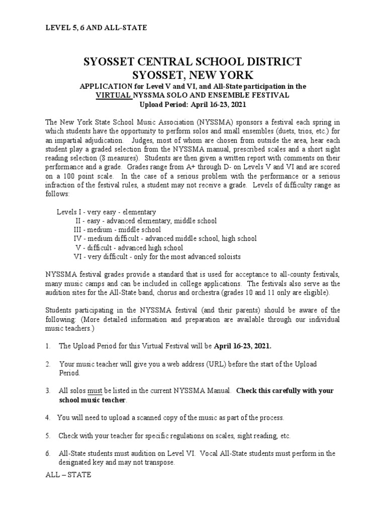 Levels V-VI and All State NYSSMA | PDF | Performing Arts ...