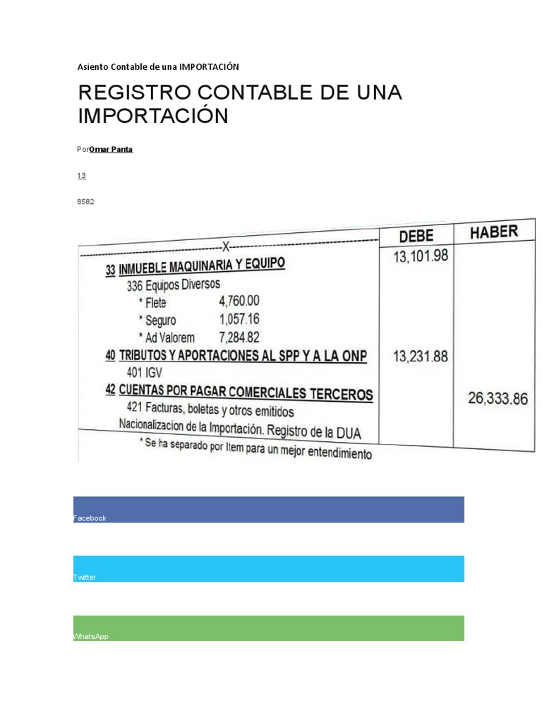 Asiento Contable de Una IMPORTACIÓN | PDF | Business | Contabilidad y ...