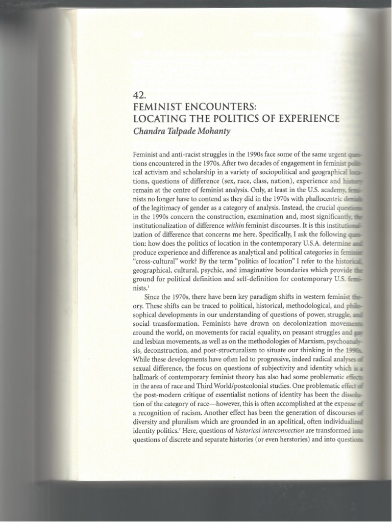 Feminist Encounters - Locating The Politics of Experience Chandra ...