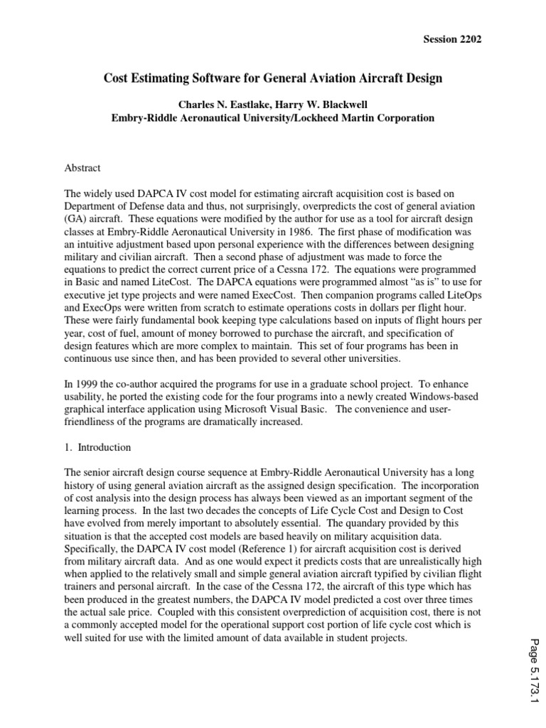 Cost Estimating Software for GA Aircraft | PDF | Aerospace Engineering ...
