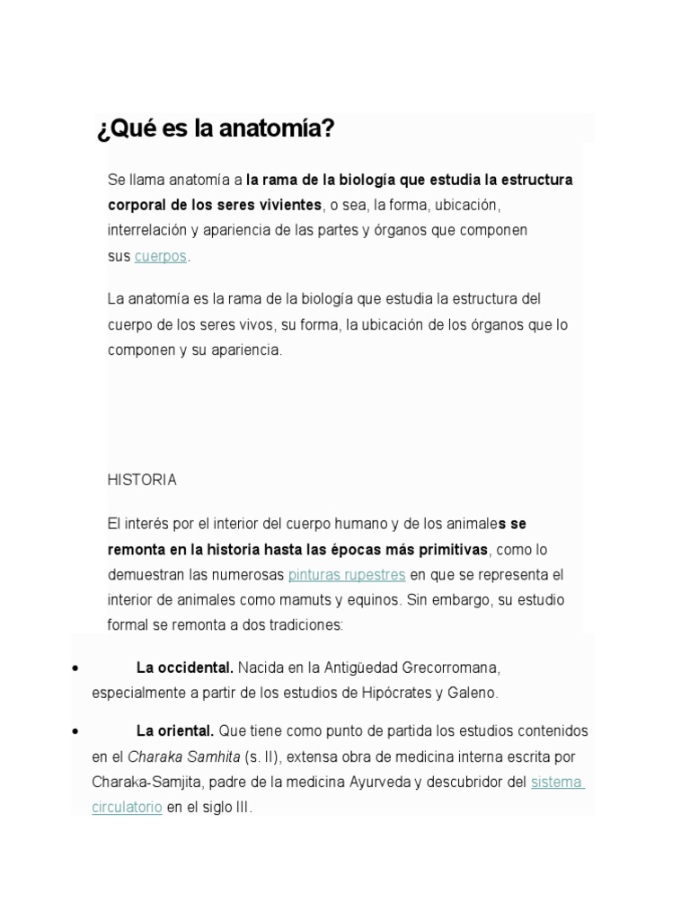 Definición y ramas de la anatomía | PDF