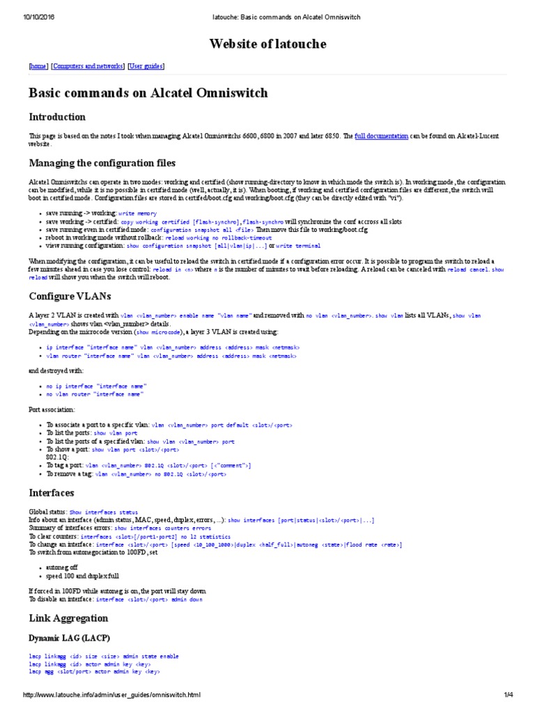 Basic Commands On Alcatel Omniswitch | PDF | Ip Address | Information Age Basic Commands On Alcatel Omniswitch | PDF | Ip Address | Information Age
