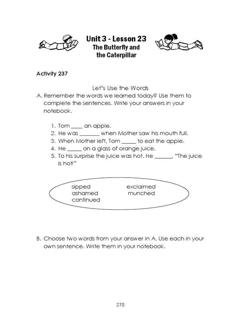 English 3 Unit 3 - Lesson 23 The Butterfly and The Caterpillar | PDF ...