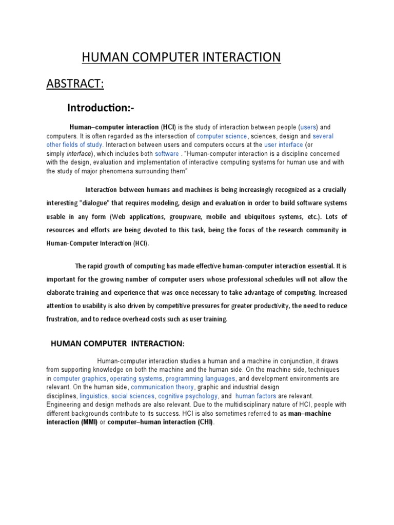 Human Computer Interaction Abstract | PDF | Human–Computer Interaction ...