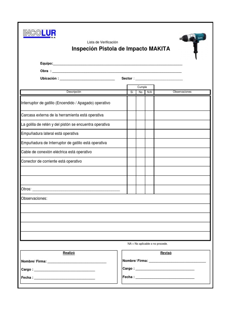 Check List Pistola Impacto MAKITA | PDF