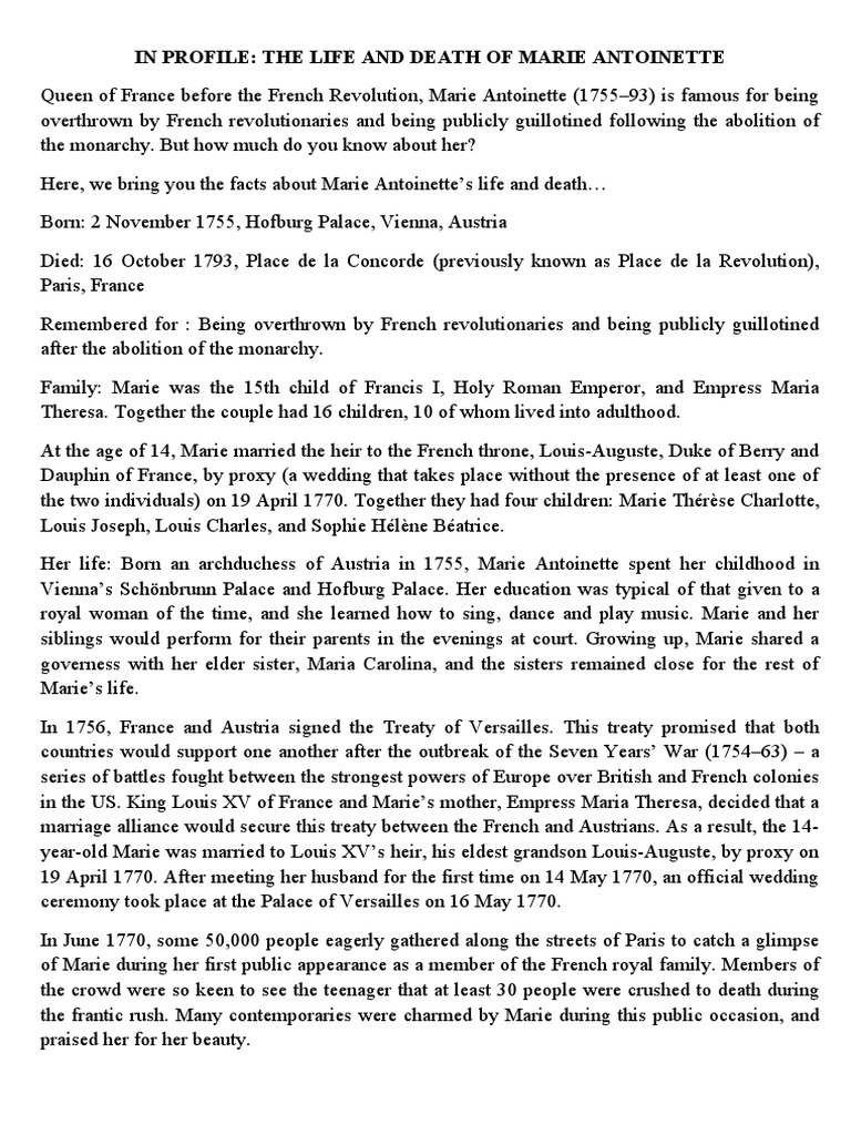 In Profile The Life and Death of Marie Antoinette | PDF | Marie ...