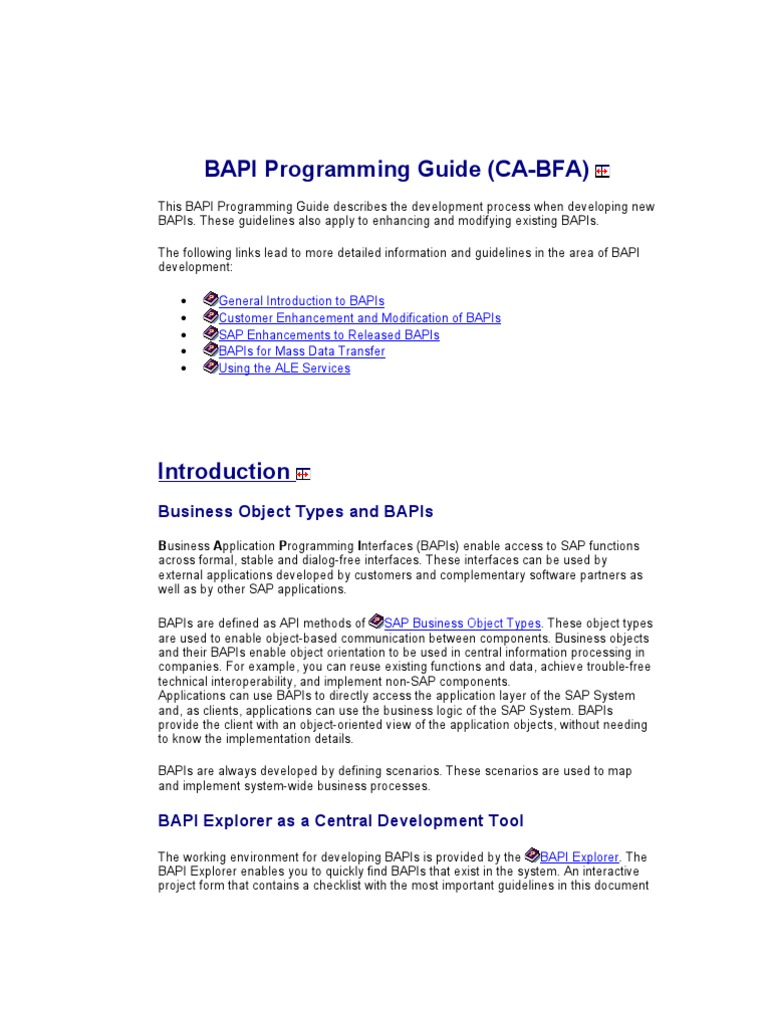 BAPI Programming Guide | PDF | Application Programming Interface ... BAPI Programming Guide | PDF | Application Programming Interface ...