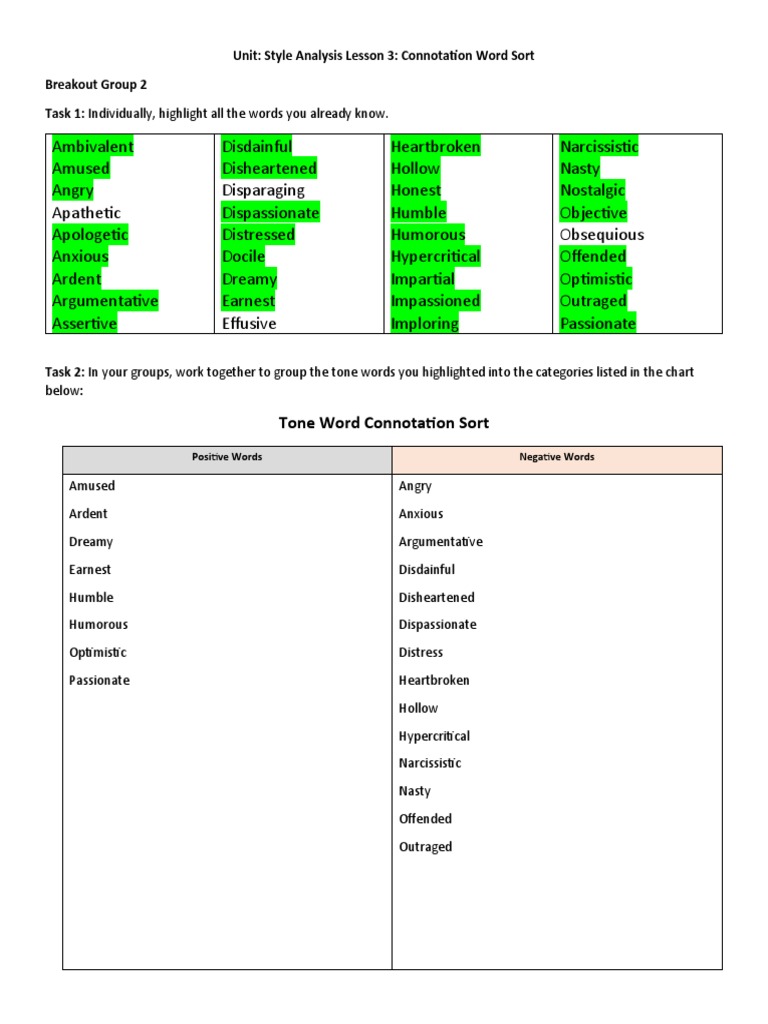 L3 Tone Word Sort GRP 2 | PDF