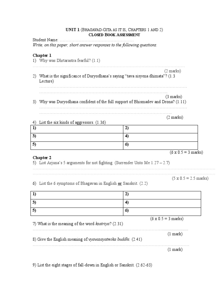 Unit 1 - Closed Book Test | PDF