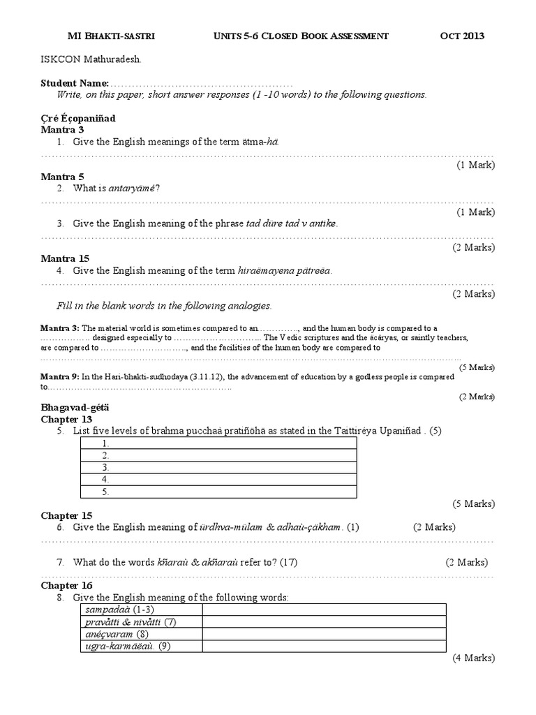 Unit 5-6 Closed Book Test | PDF | Indian Religions | Indian Philosophy