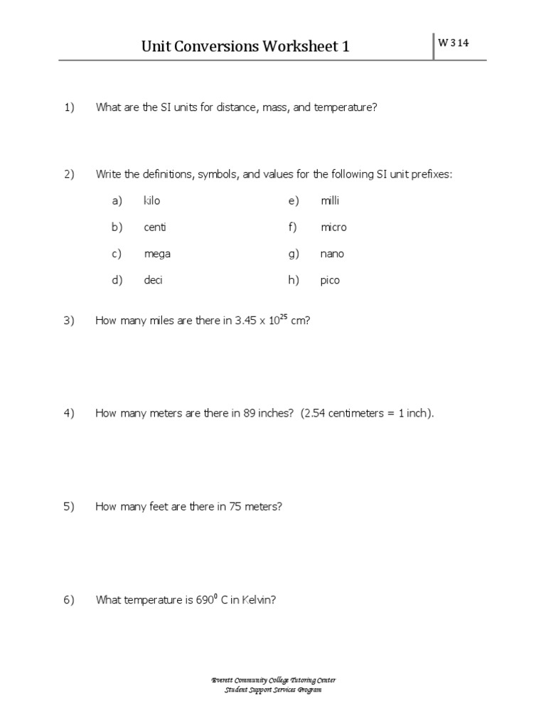 w314 Unit Conversions Worksheet 1 | PDF | Teaching Methods & Materials