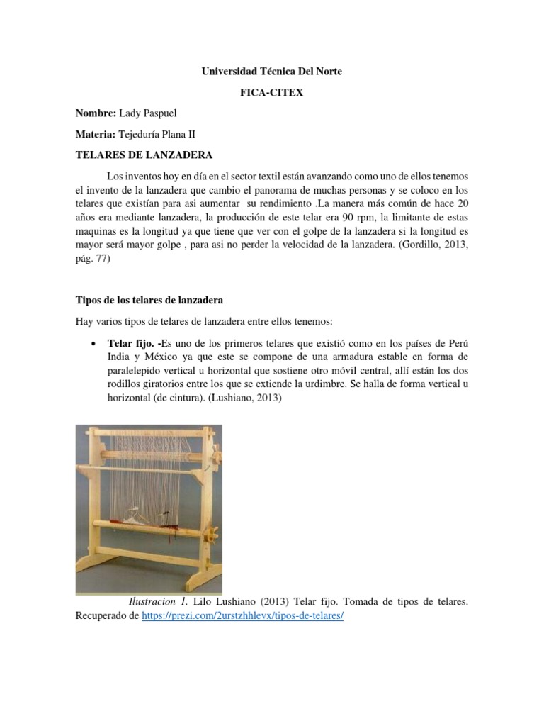 Tipos y componentes de los telares de lanzadera | PDF | Telar | Textiles