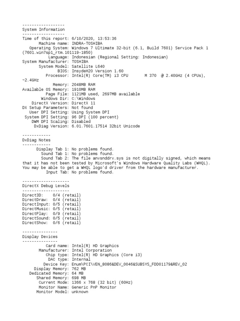 DX Diag | PDF | Device Driver | Codec