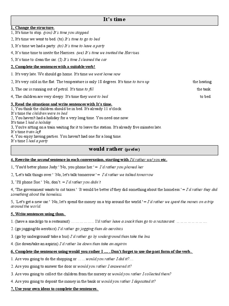 Had Better - Would Rather - Its Time - Practice | PDF