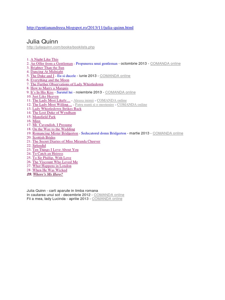 Carti Roman de Dragoste Scrise de Julia Quinn | PDF