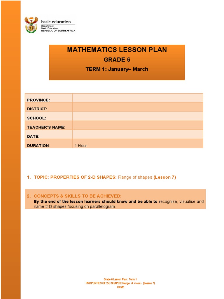 Grade 6 Term1 Properties of 2-D Shapes Lesson 7 | PDF | Angle | Rectangle