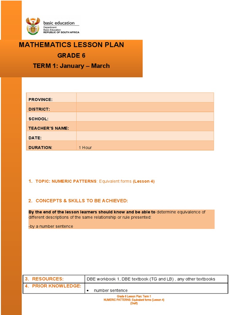 Grade 6 Term 1 NUMERIC PATTERNS Lesson 4 | PDF