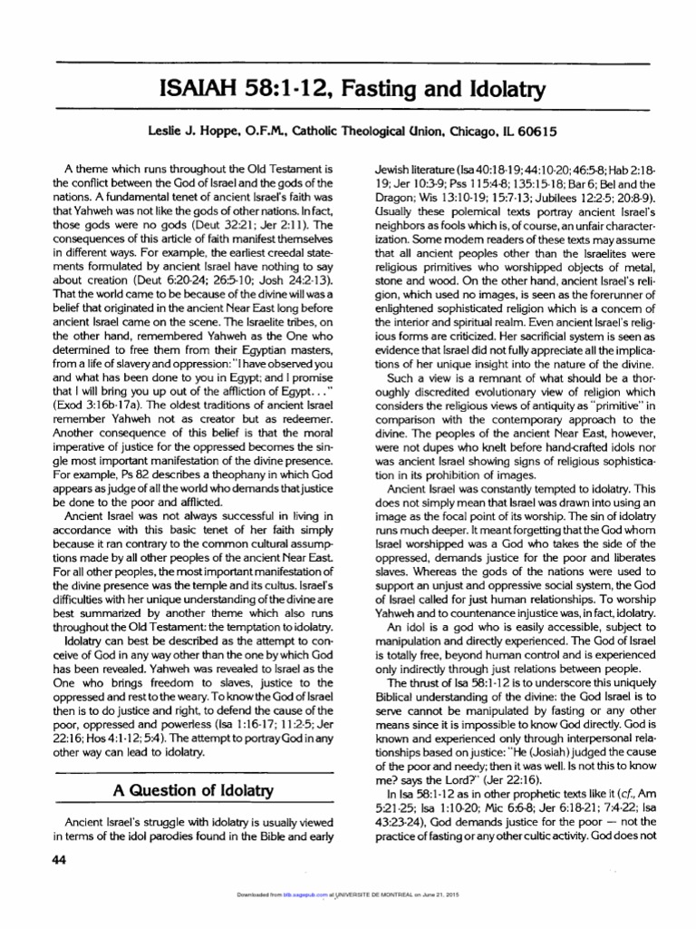 Isaiah 58.1-12 - Fasting and Idolatry | PDF | Idolatry | Yahweh