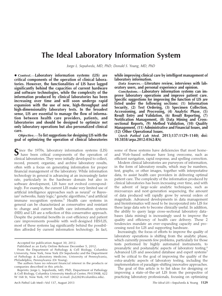 The Ideal of LIS | PDF | Medical Laboratory | Laboratories