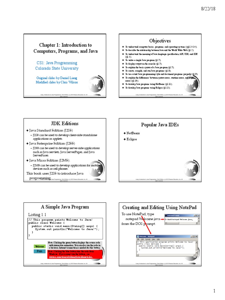 Chapter 1 Introduction To Computers Programs And Java Objectives Pdf Computer Data