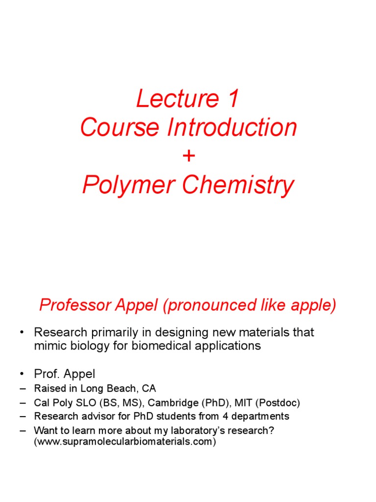 Course Introduction + Polymer Chemistry | PDF | Polymers | Polyethylene