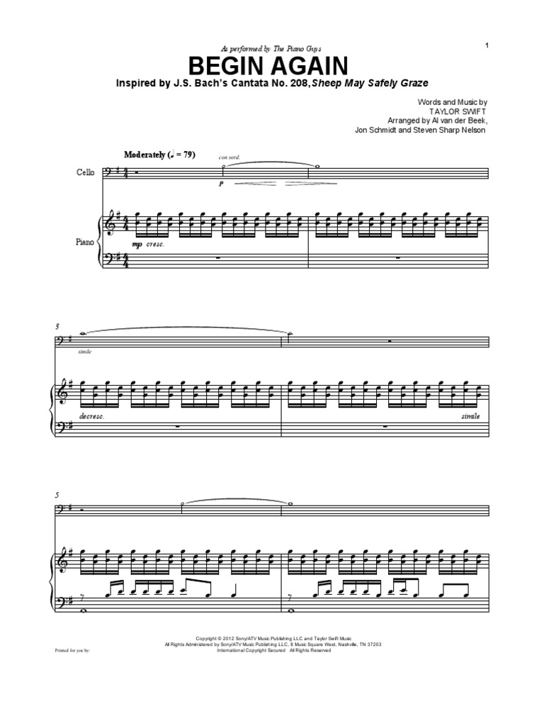 Begin Again Sheet Music by The Piano Guys (Piano - 99030) | PDF