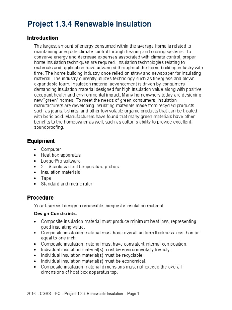 Project 1.3.4 Renewable Insulation: Design Constraints | PDF | Building ...