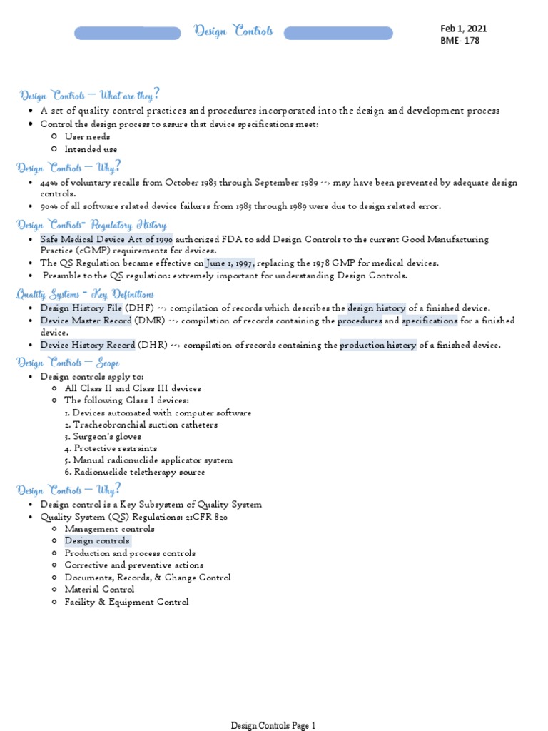An Overview of Medical Device Design Controls and Quality System ...