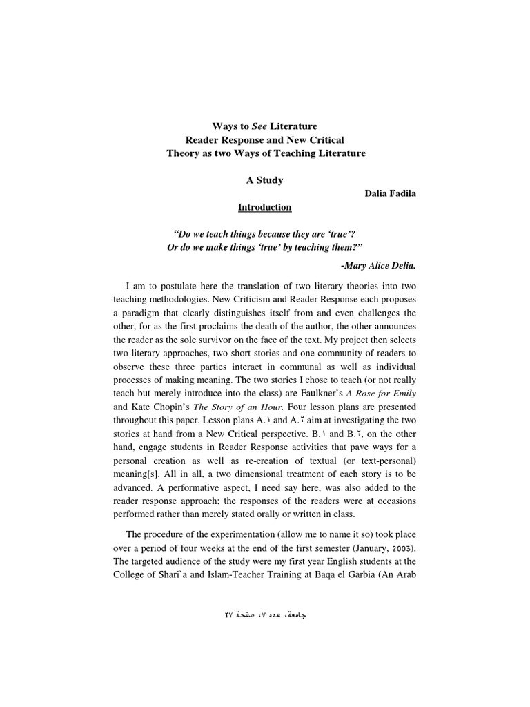 Reader Response | PDF | Lesson Plan | Narrative