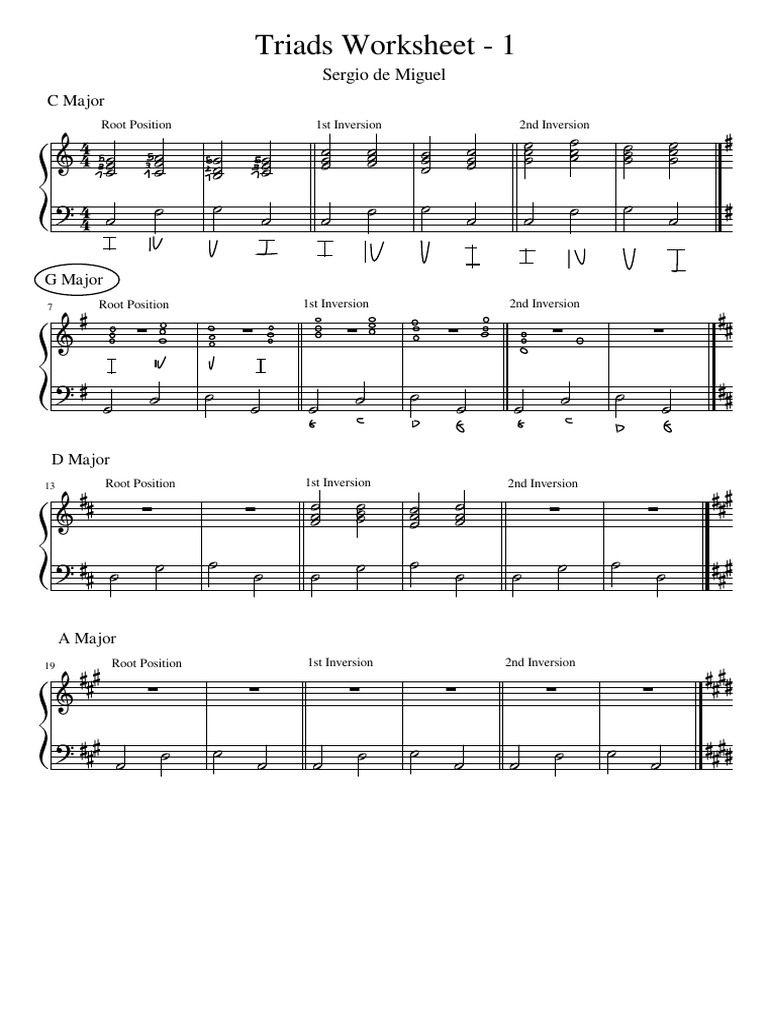 Triads Worksheet - 1: Sergio de Miguel | PDF | Pitch (Music) | Musical ...