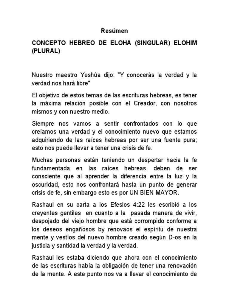 Significado de Elohim y Eloha en Hebreo | PDF | Dios | Creencia ...